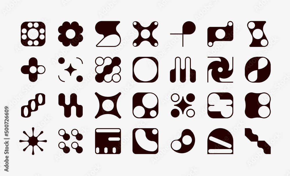 Set of geometric logos. Modern bold brutalistic square objects and ...