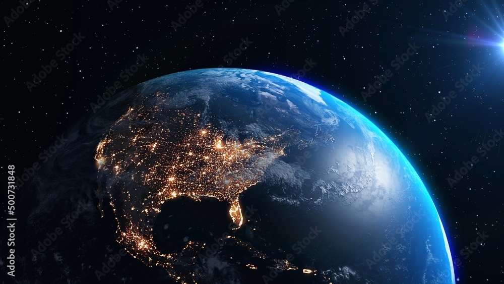 Planet earth with realistic geography surface and orbital 3D cloud ...