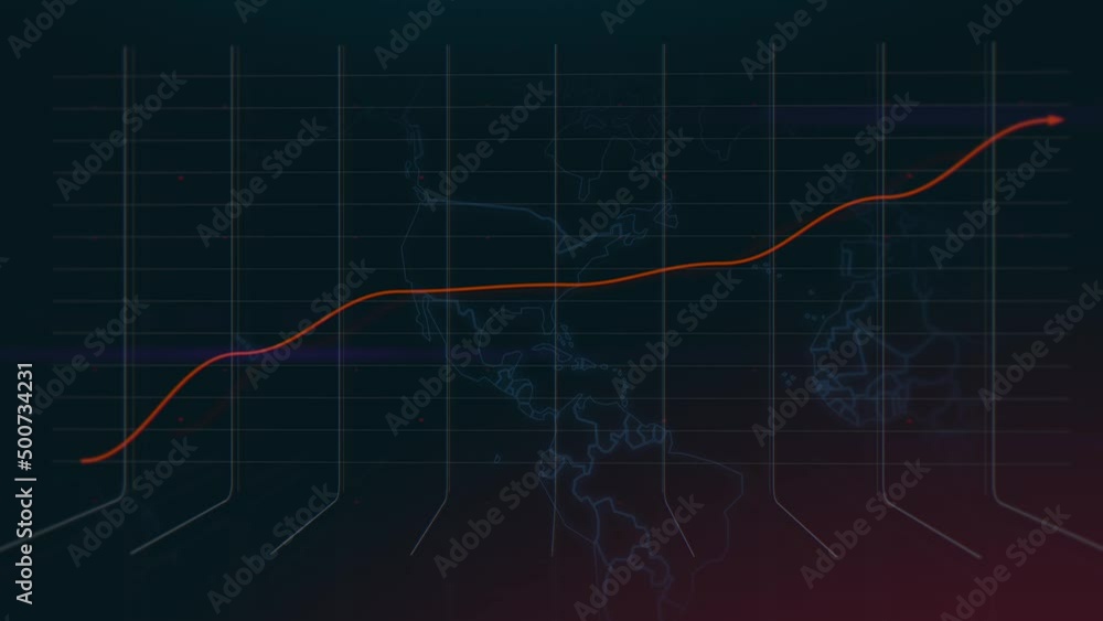 3D animation of rising vector red 2D bar chart with up arrow, Ultra HD ...
