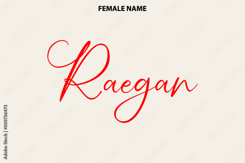 Calligraphy Text Girl Female Name Raegan on Light Yellow Background Stock Vector | Adobe Stock