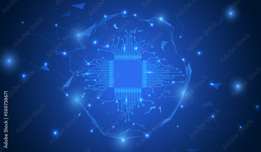 Abstract blue technology CPU chip processor, circuit board electronic ...