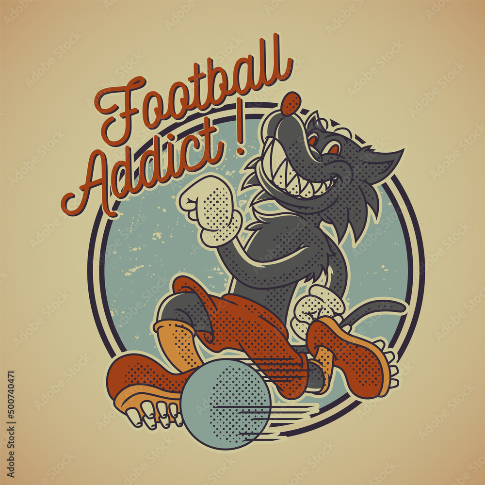 Cartoon emblem of wolf playing football with retro style Stock Vector ...