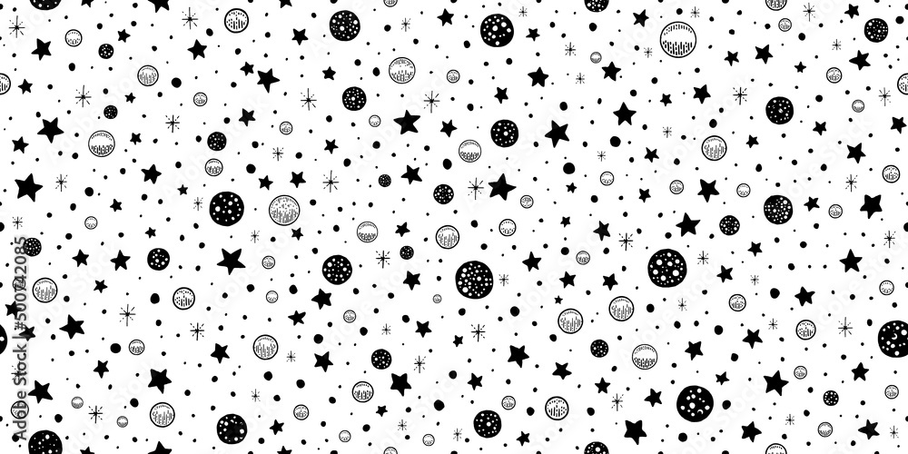 Star space pattern. Vector seamless background with space sky, moon ...