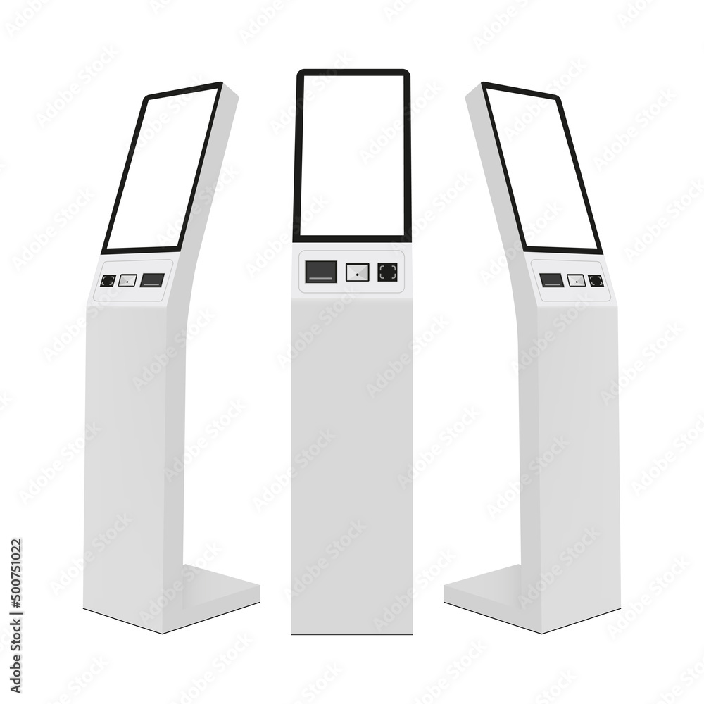 Modern Touch Screen Payment Terminal, Digital Kiosk, Front and Side ...