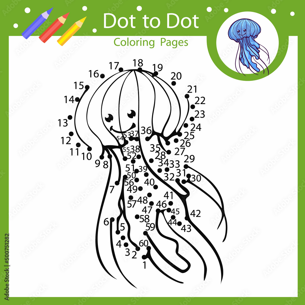Dot to dot game with sea jellyfish. Kids activity and coloring page ...