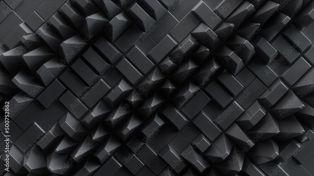 3d render, abstract black background with geometrical texture, modern ...