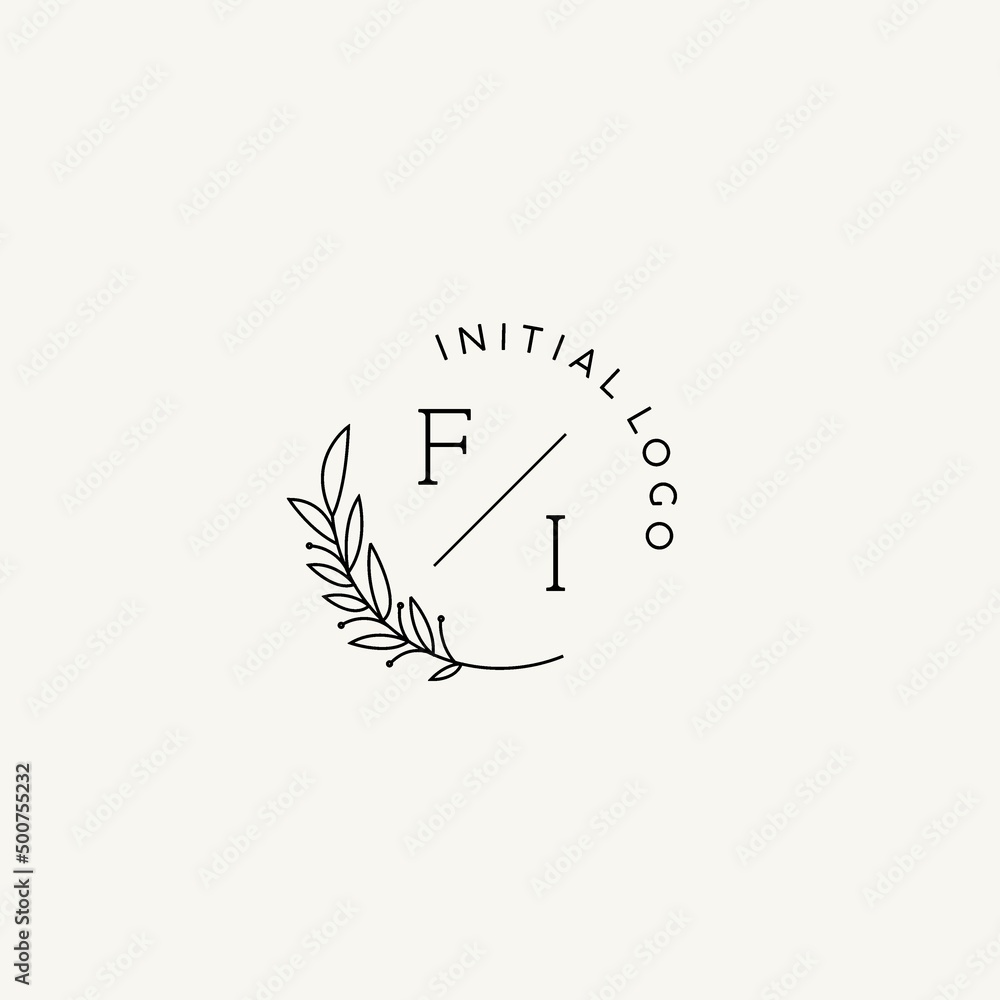 Monogram FI with leaves and circular line, elegant luxury logo idea ...