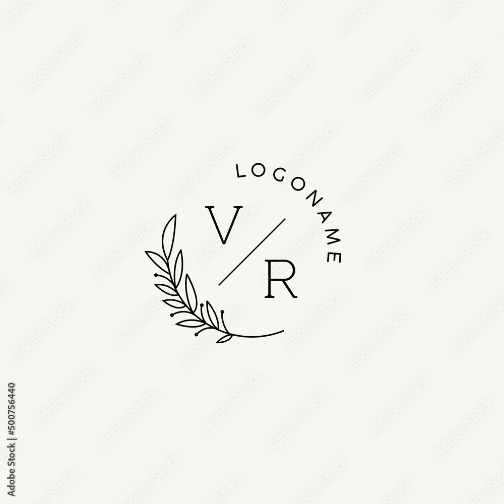 Monogram VR with leaves and circular line, elegant luxury logo idea ...