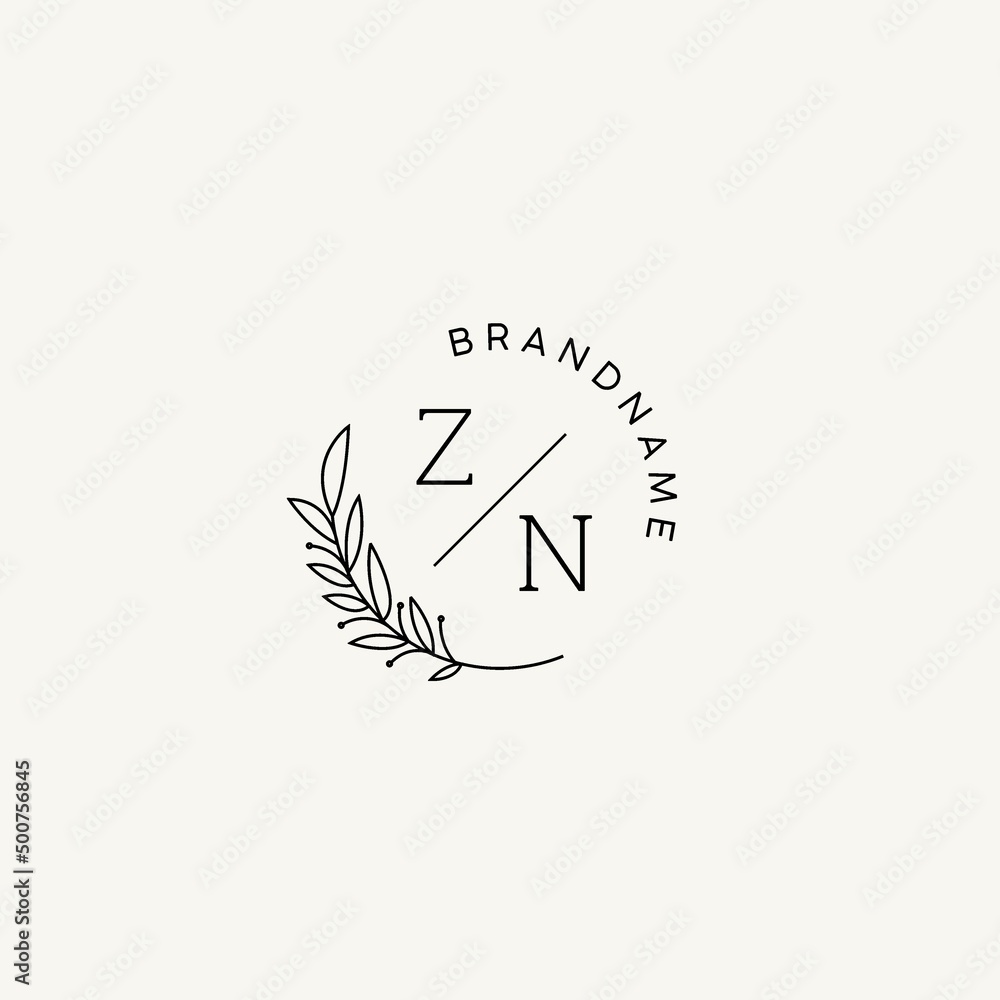 Monogram ZN with leaves and circular line, elegant luxury logo idea ...