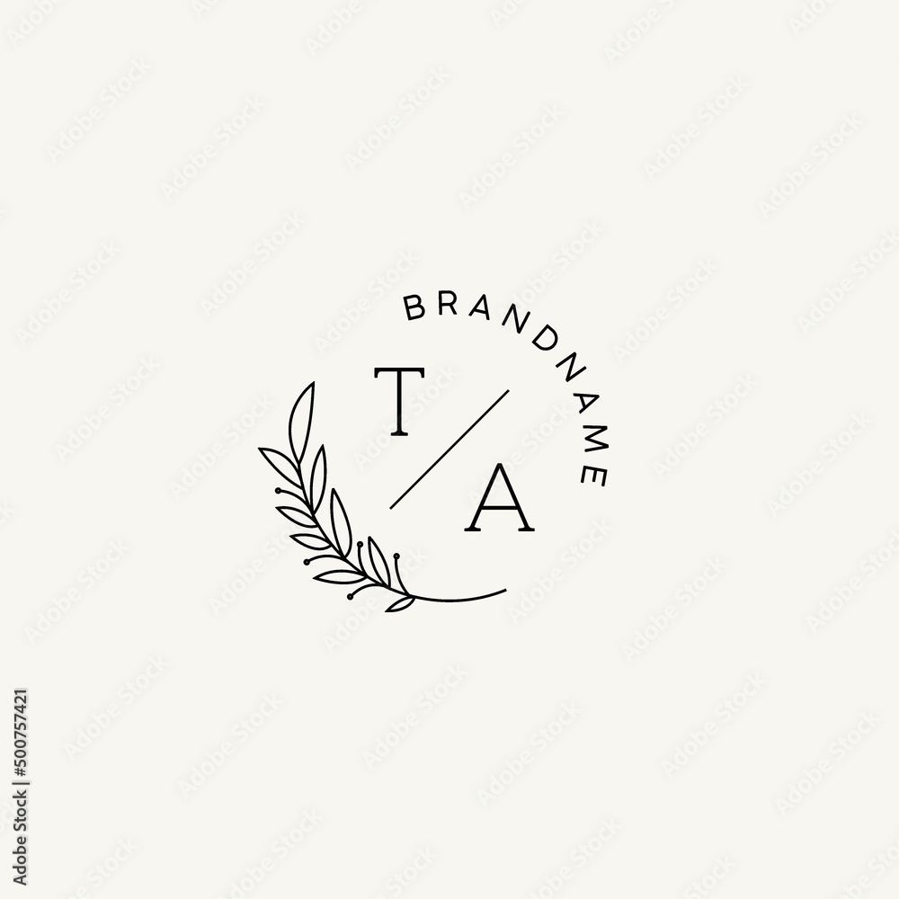 Monogram TA with leaves and circular line, elegant luxury logo idea ...