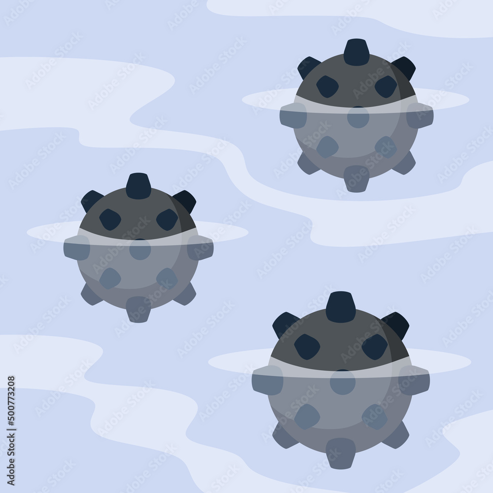 Naval mine. Bomb to destroy ships. Military weapons in water. Stock ...