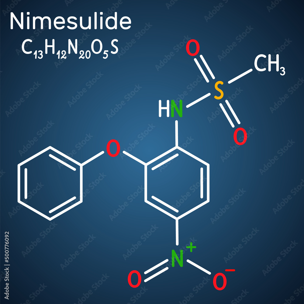 Nimesulide molecule. It is a relatively COX-2 selective, nonsteroidal ...