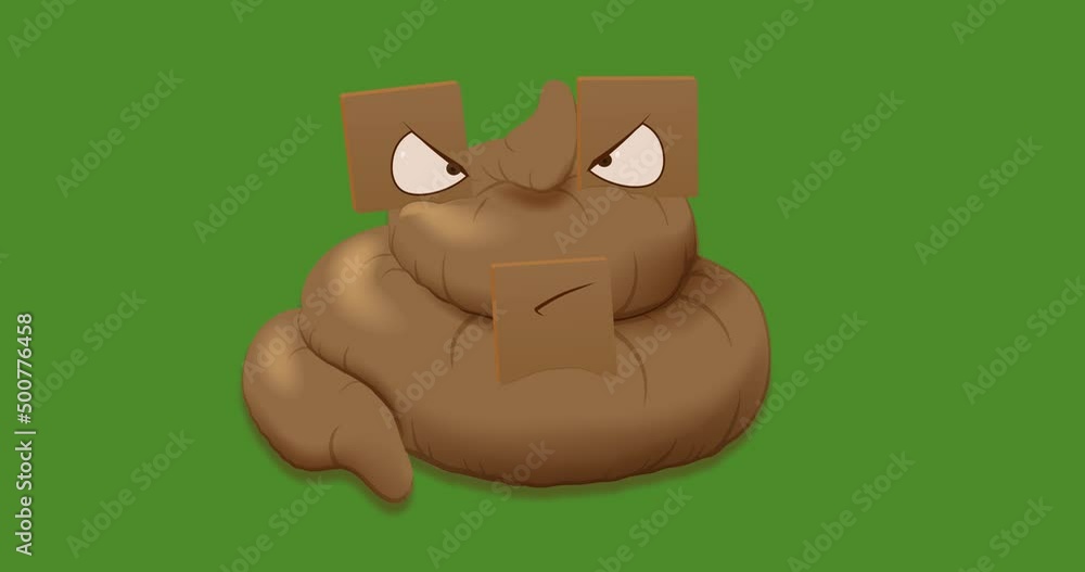 Pile of poo with a displeased, upset and angry face. Looped animation ...