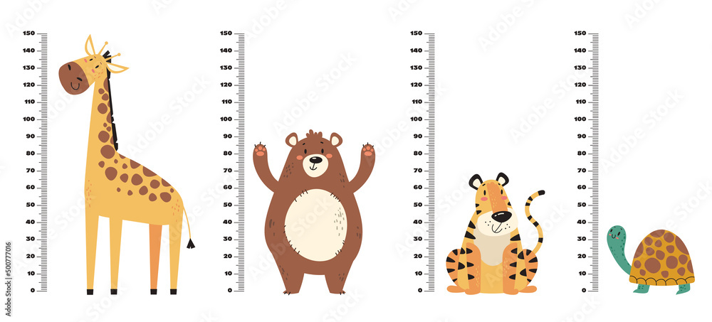 Kids growth rulers with jungle animals set. Vector flat graphic design ...