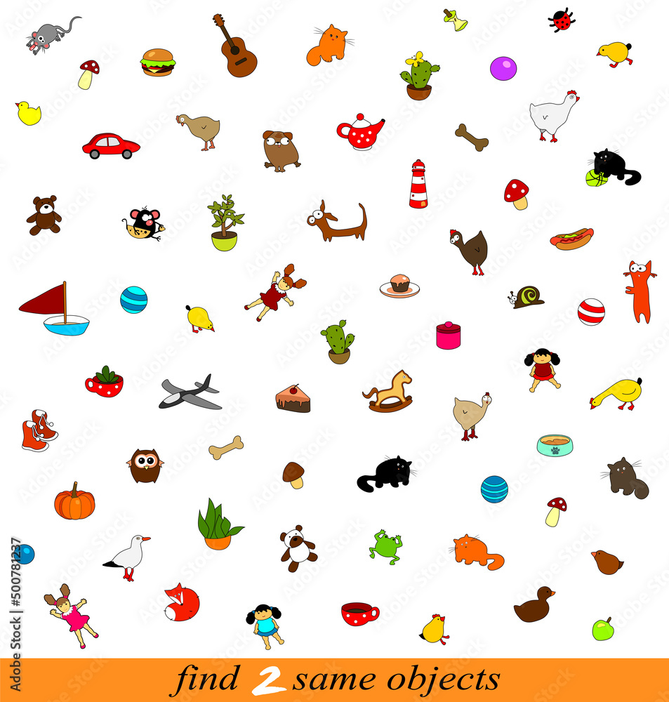 Find two same objects. Vector cartoon illustration. Stock Vector ...