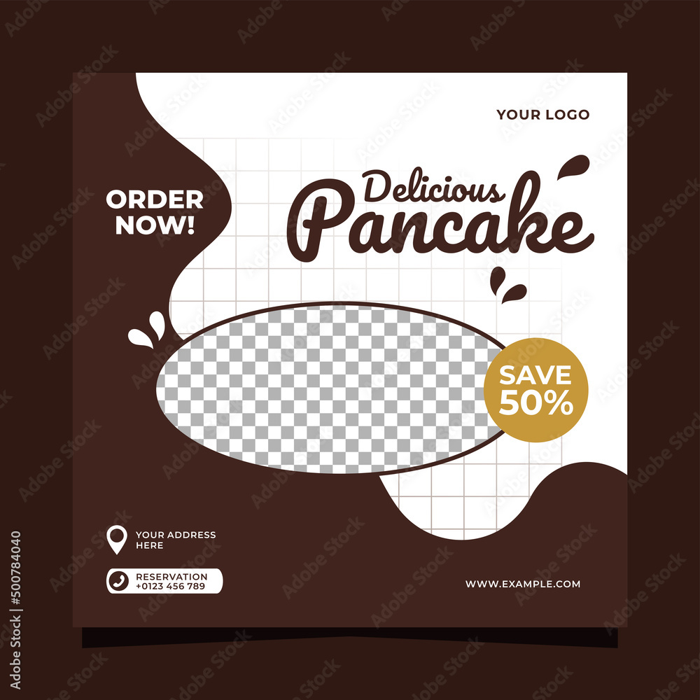 Delicious pancake banner square social media post design Stock Vector ...
