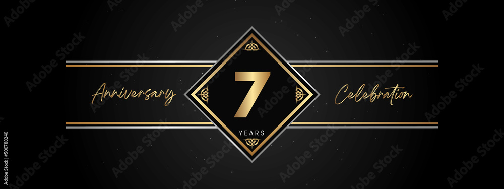 7 years anniversary golden color with decorative frame isolated on ...