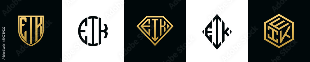 Initial letters EIK logo designs Bundle. This collection incorporated with shield, round ...