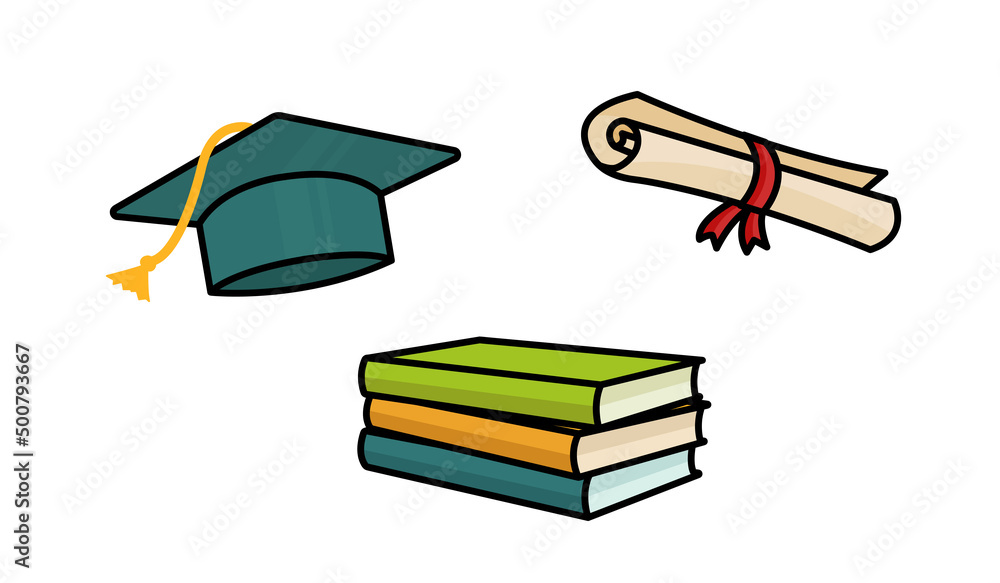 hat, scroll, books, graduation symbols, end of school day, graduation ...