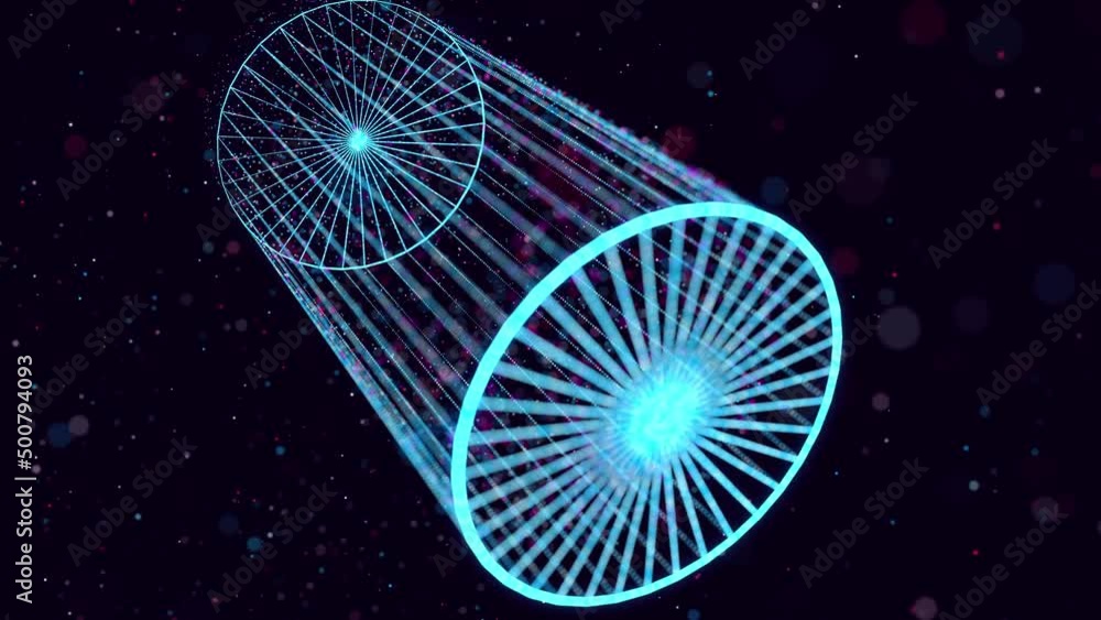 Abstract glow particles form 3d object in space. Cylinder. Vj loop as ...