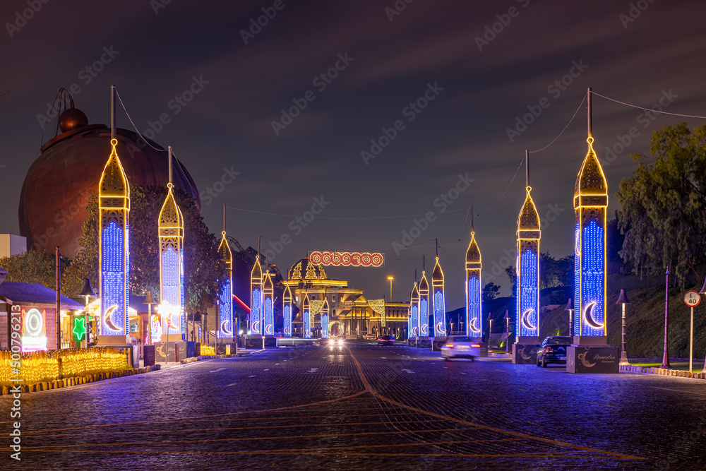Katara Cultural Village decorated in Ramadan at night Stock Photo ...