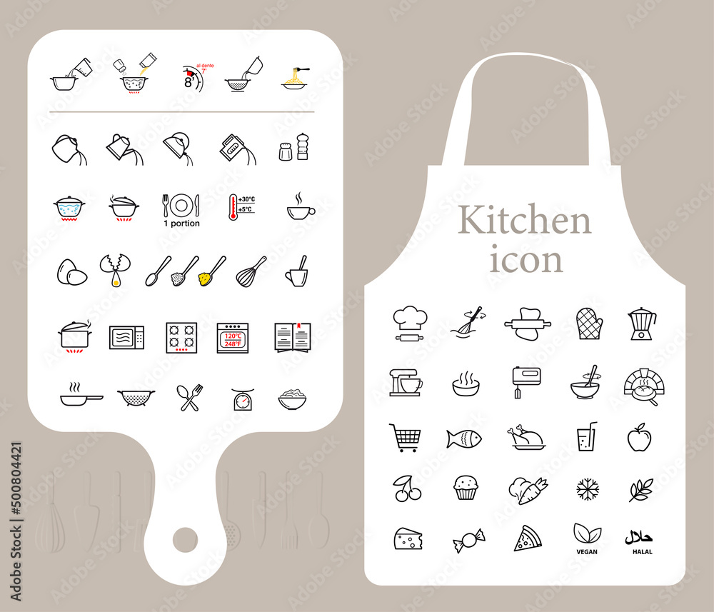 Cooking and preparation instructions. Set of sign for detailed ...