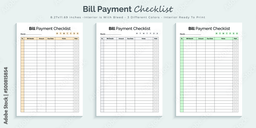 Bill payment checklist planner logbook and tracker printable kdp ...