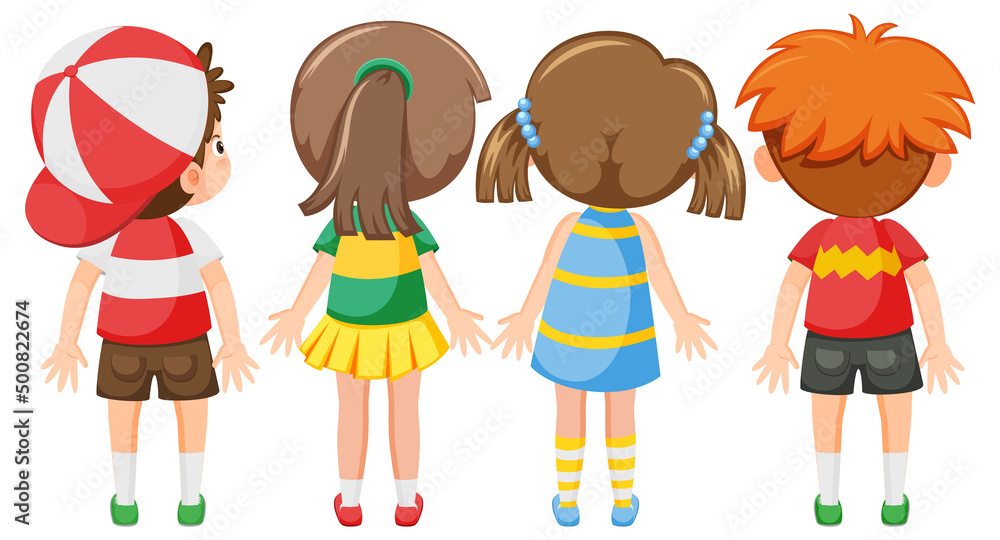 Back of little kids cartoon characters Stock Vector | Adobe Stock