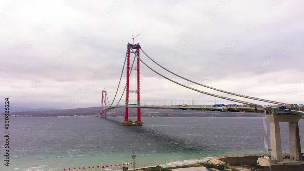1915 Canakkale Bridge aerial view in Canakkale, Turkey. World's longest ...
