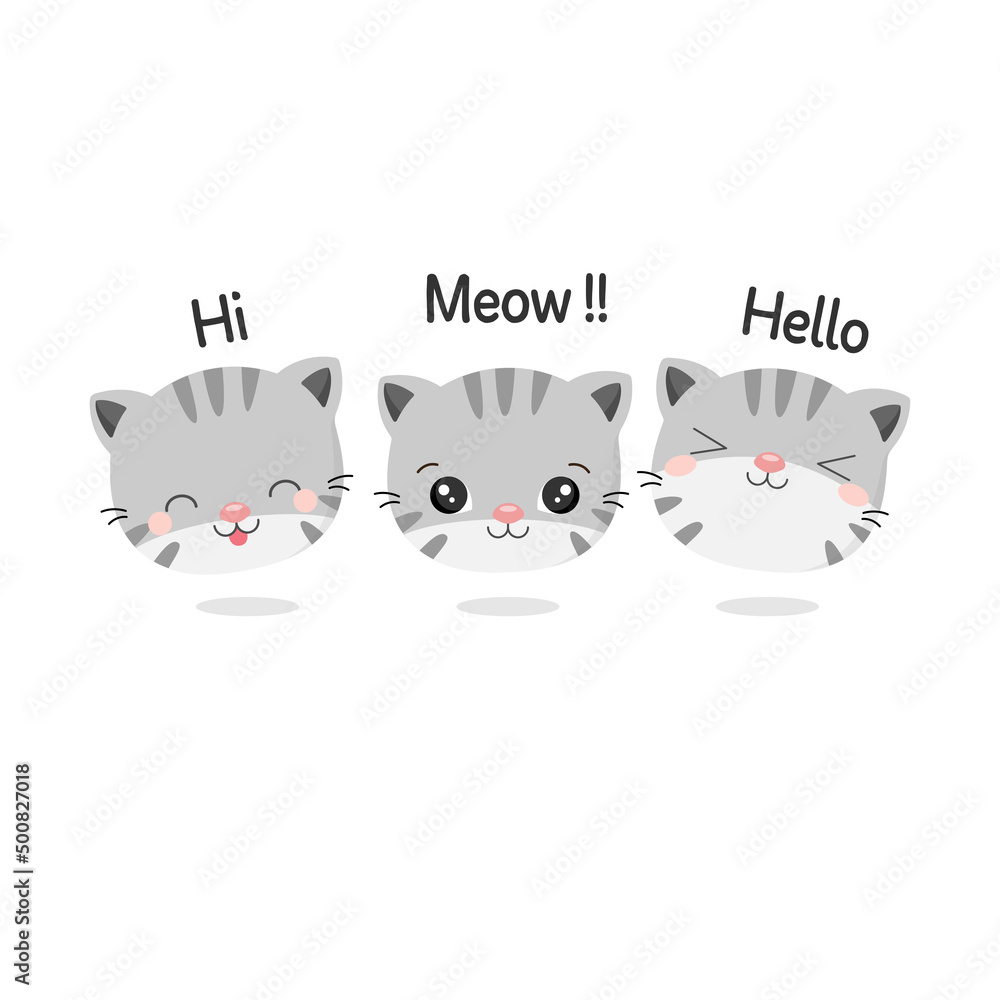 cute and adorable cats say Hi, Hello and Meow. Stock Vector | Adobe Stock