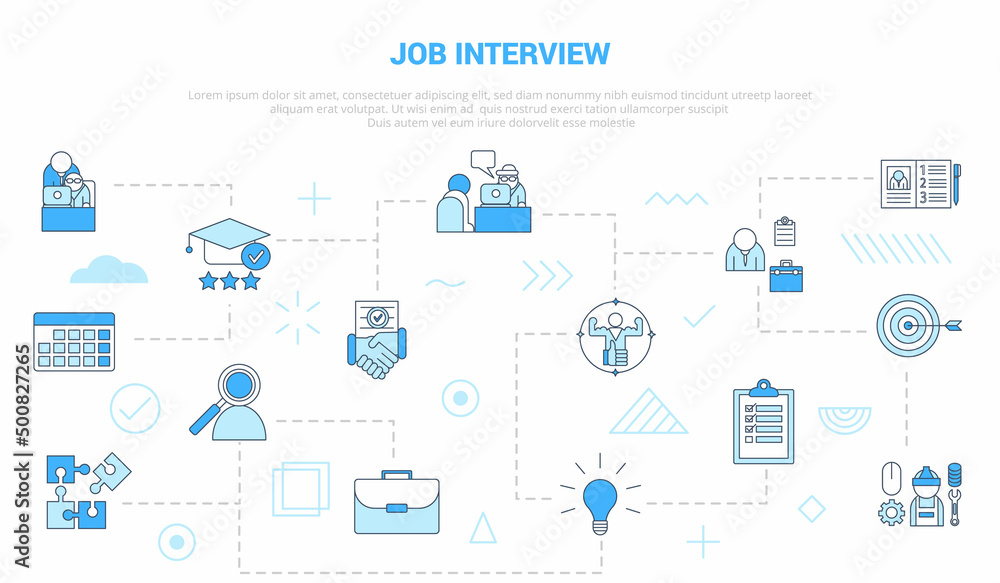 job interview concept with icon set template banner with modern blue ...