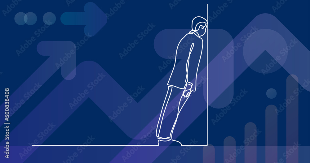continuous line drawing of business situation - man stuck in dead end ...