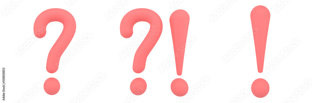 Set of 3d red question mark and 3d red exclamation mark, 3d ...