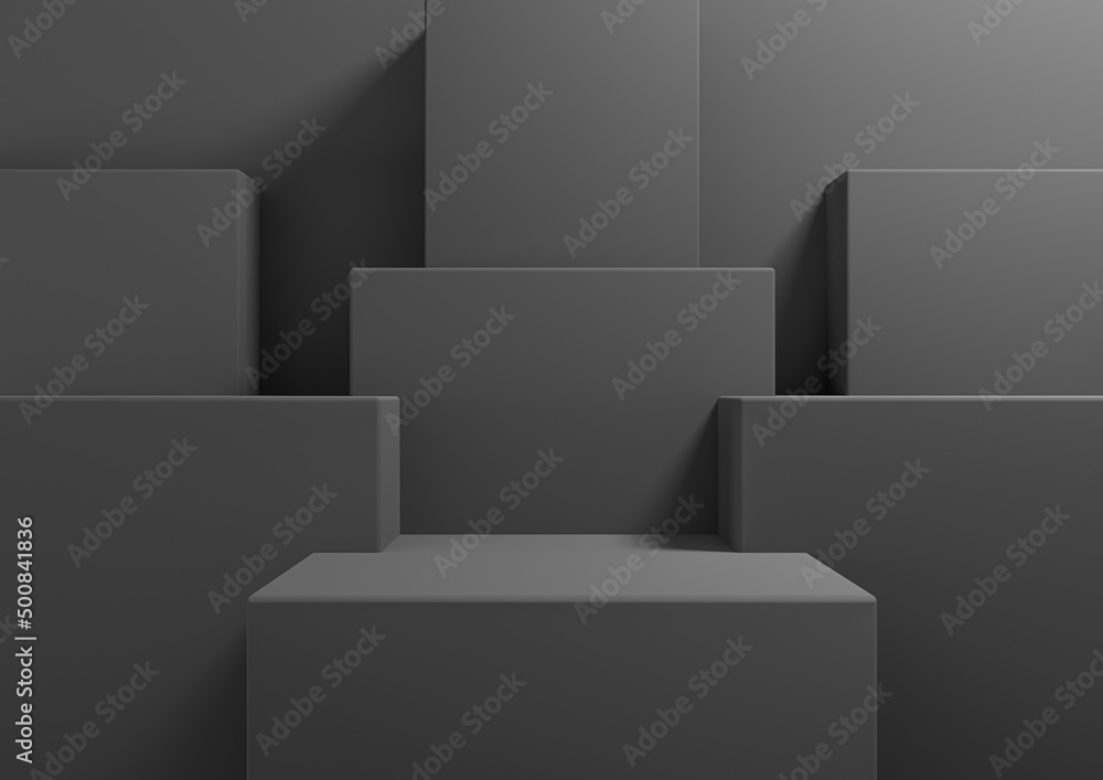 Dark graphite gray black and white 3D rendering simple, minimal background for product display ...