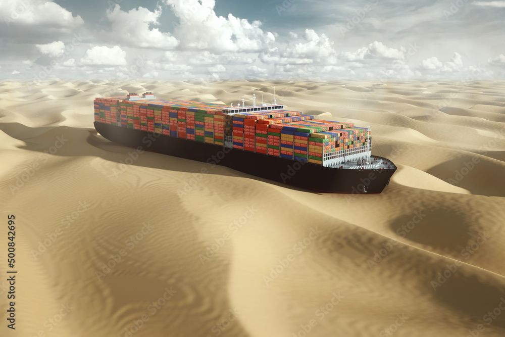 Container tanker in the desert, stuck in the sands. international ...