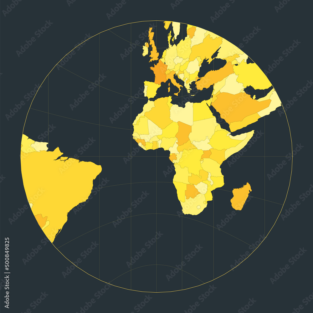 World Map. Gnomonic projection. Futuristic world illustration for your ...