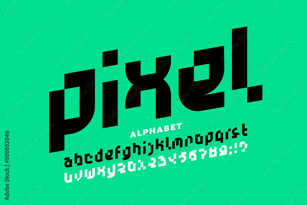 Pixel style font, alphabet letters and numbers vector illustration ...
