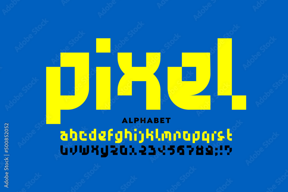 Pixel style font, alphabet letters and numbers vector illustration ...