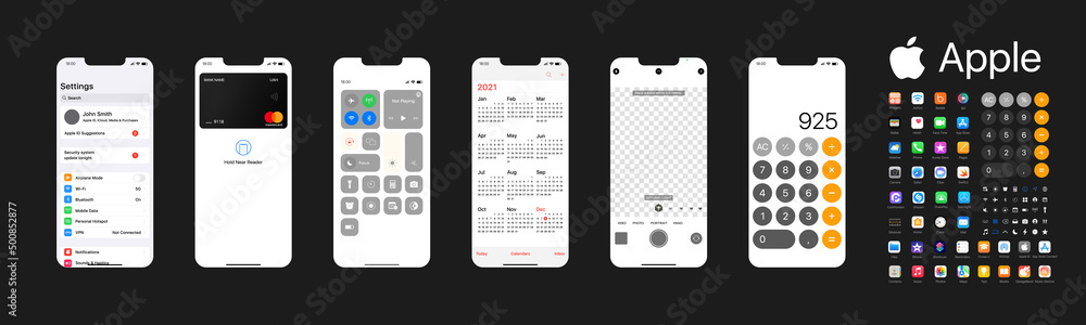 Apple interface. Apple apps. Phone navigation page. Setting screen ...