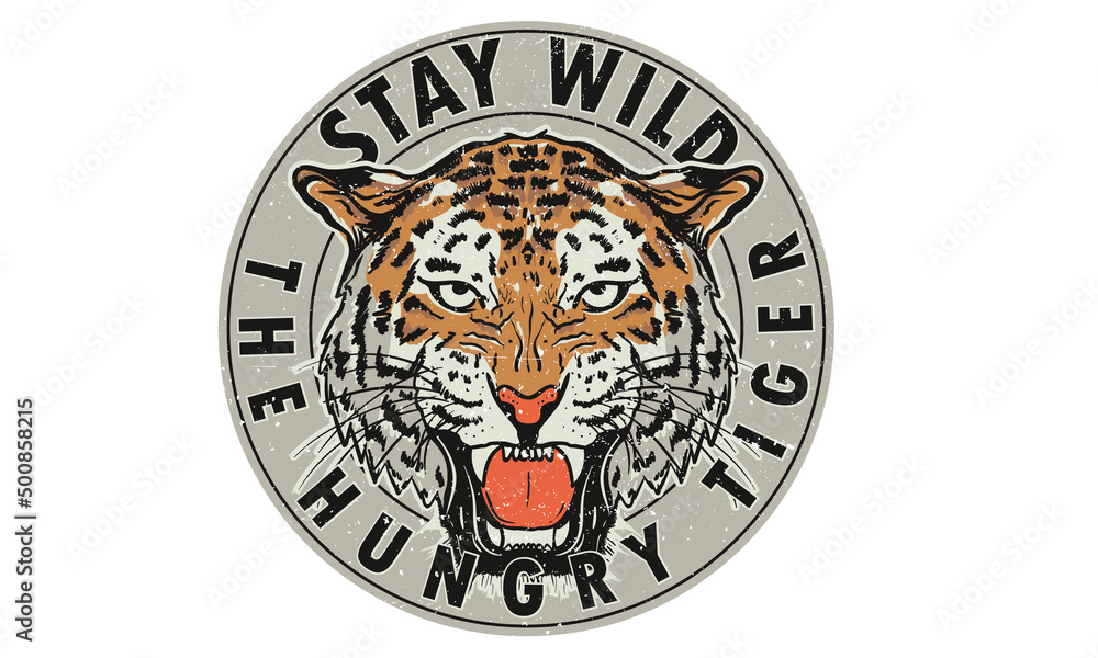Hungry tiger face graphic print design. Animal face artwork for posters ...