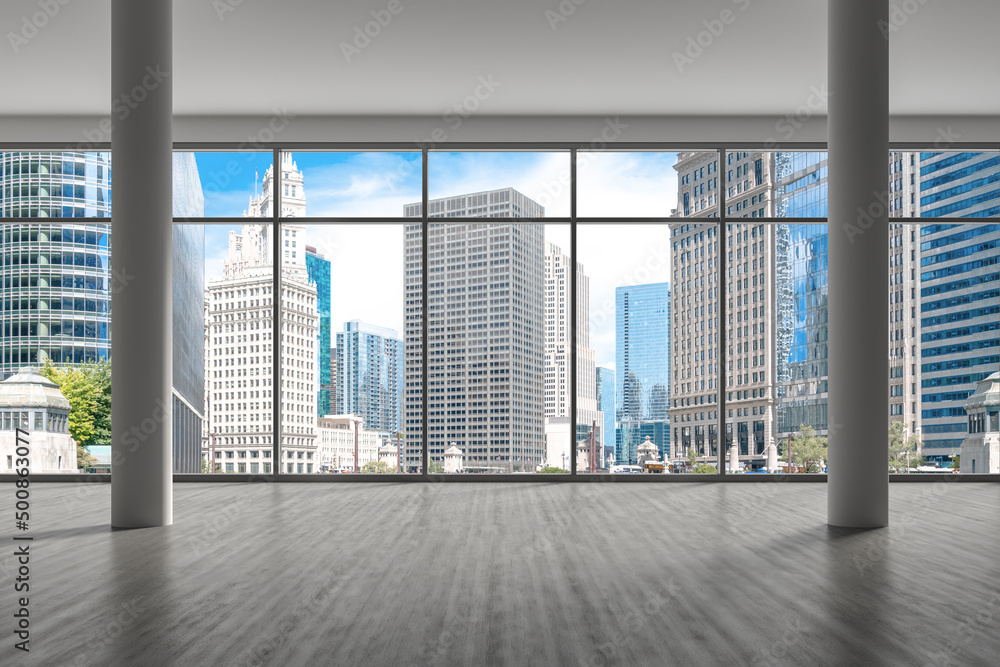 Downtown Chicago City Skyline Buildings from High Rise Window ...