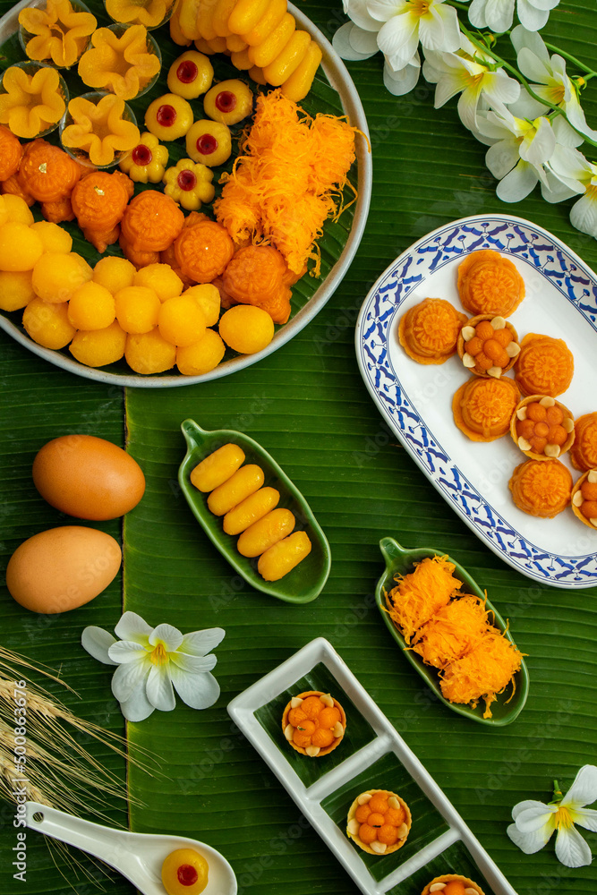 Thai traditional dessert concept, Assorted thai desserts served in a ...