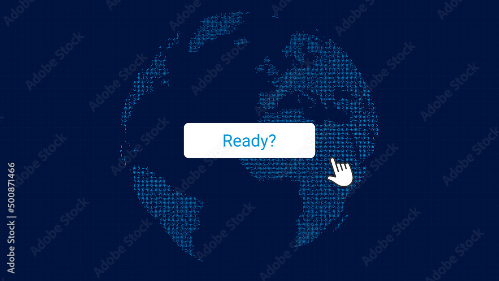 Ready Button Press by Hand Cursor with Digital Globe Background Stock ...