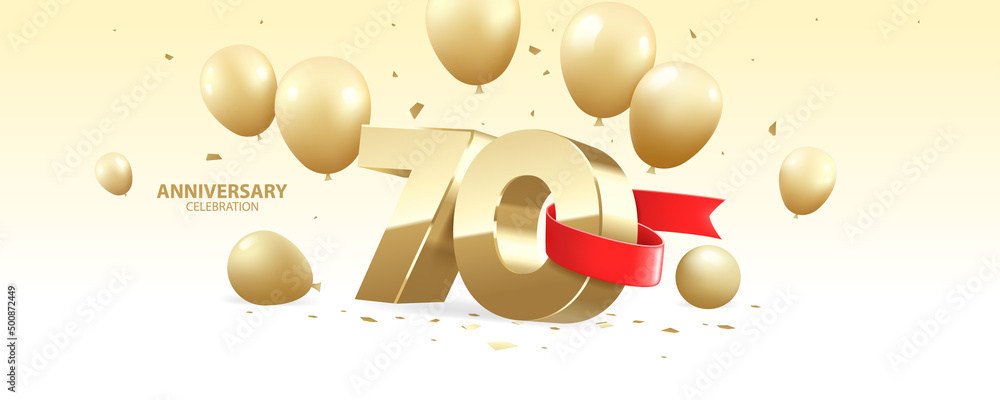 70th Year anniversary celebration background. 3D Golden number wrapped ...