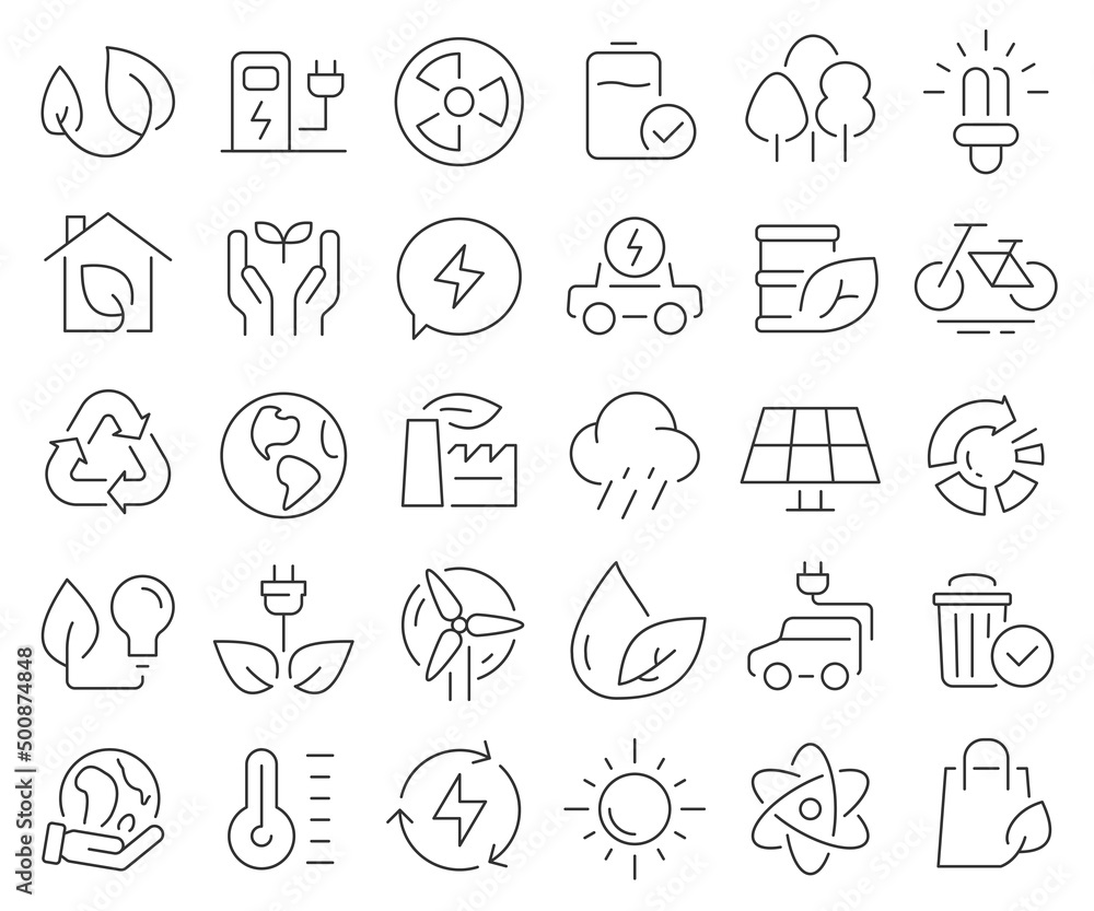 Eco and environment line icons collection. Thin outline icons pack ...