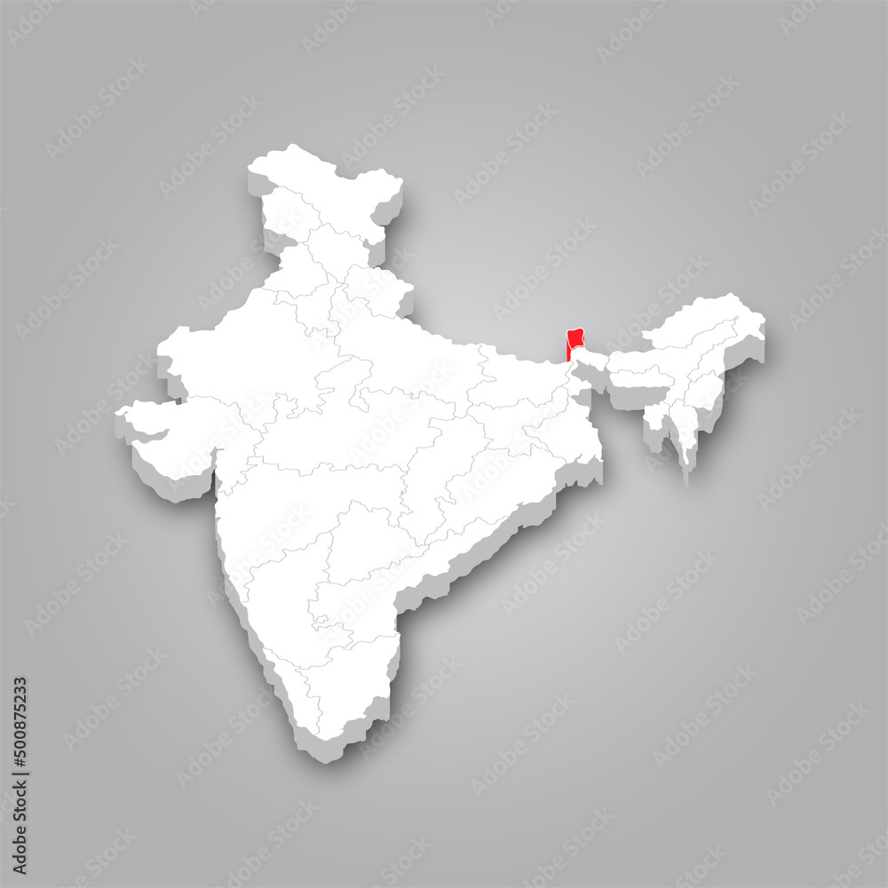 Sikkim 3D map is a state of India. 3d map Stock Vector | Adobe Stock
