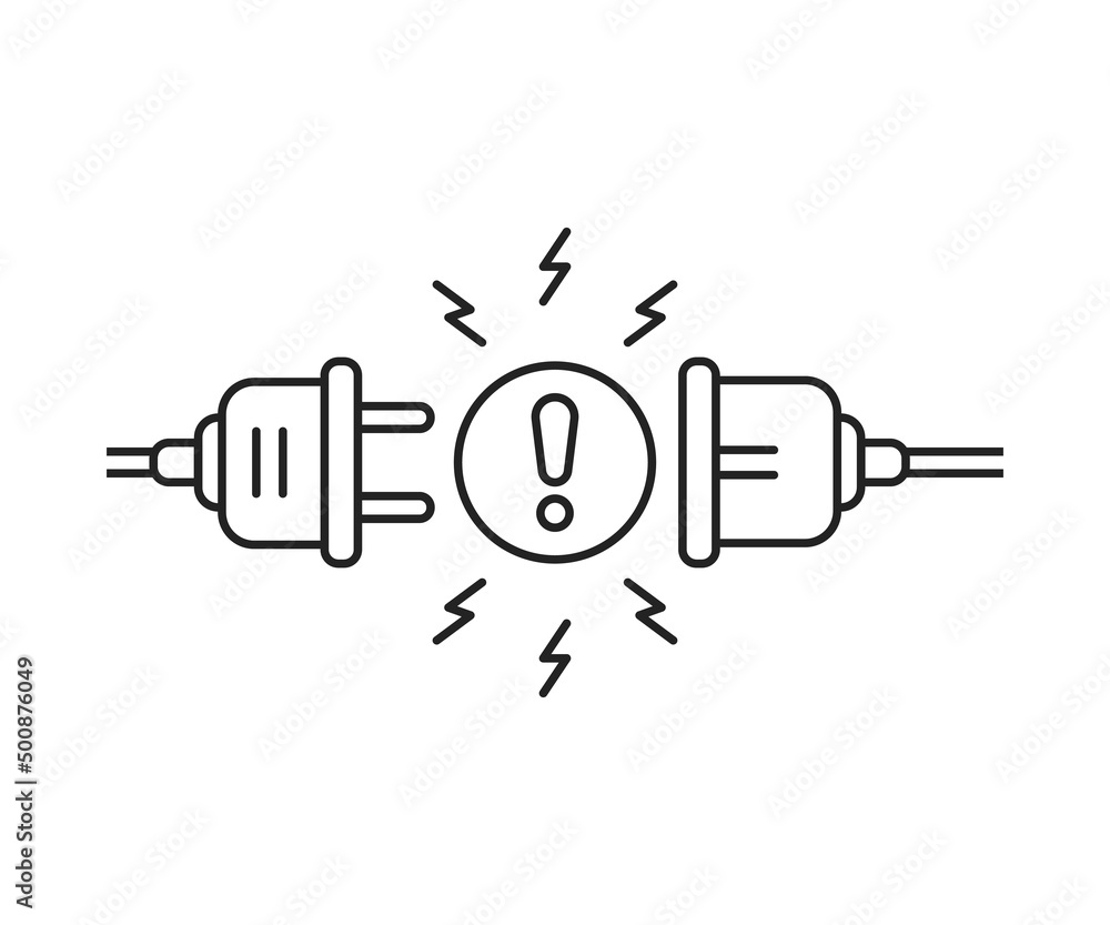 thin line exclamation mark with plug and socket icon Stock Vector ...