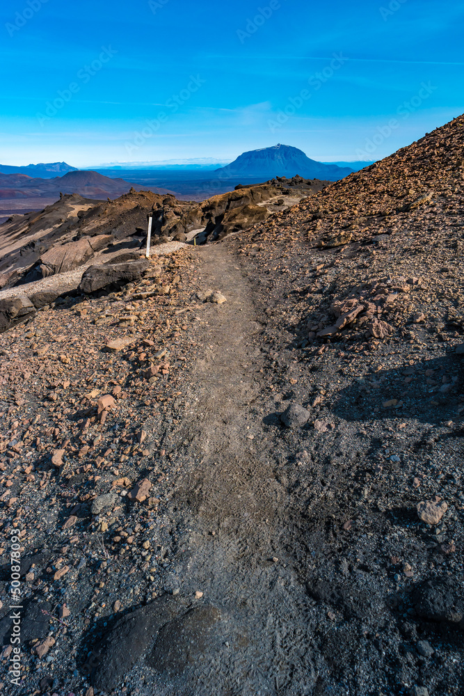 Cover page with Icelandic landscape of colorful volcanic caldera Askja ...