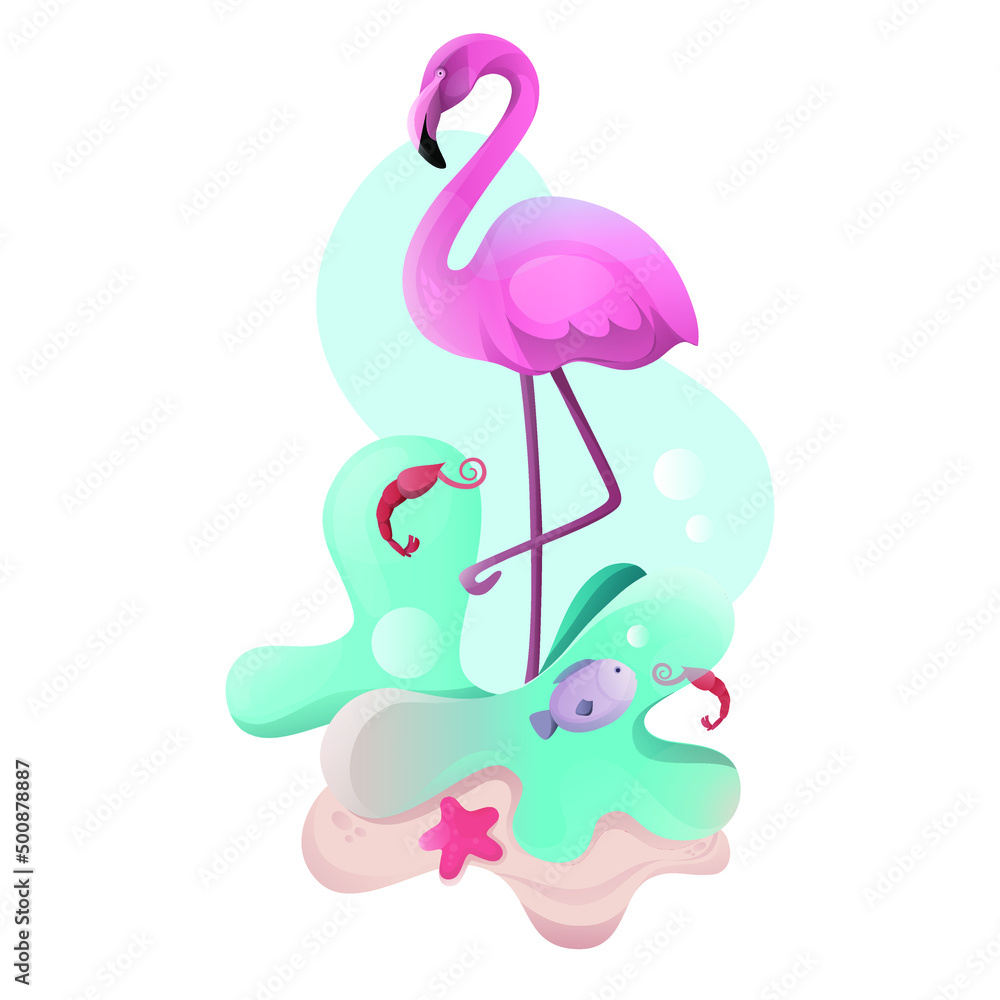 Pink flamingo. Vector illustration. Flamingo stands on one leg in the ...
