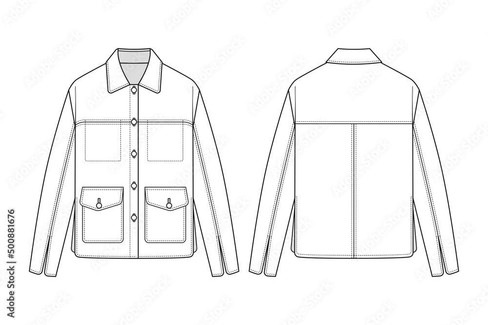 Fashion technical drawing of casual oversize jacket with buttons and ...